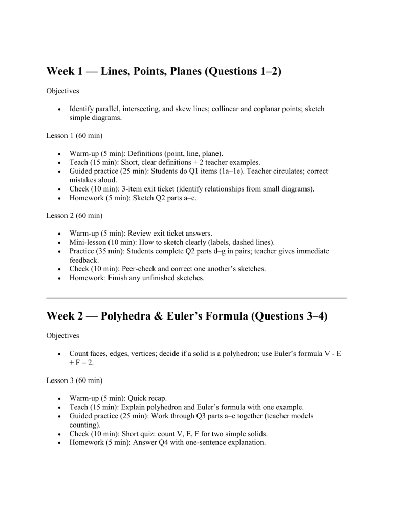 Geometry & Algebra Unit Plans