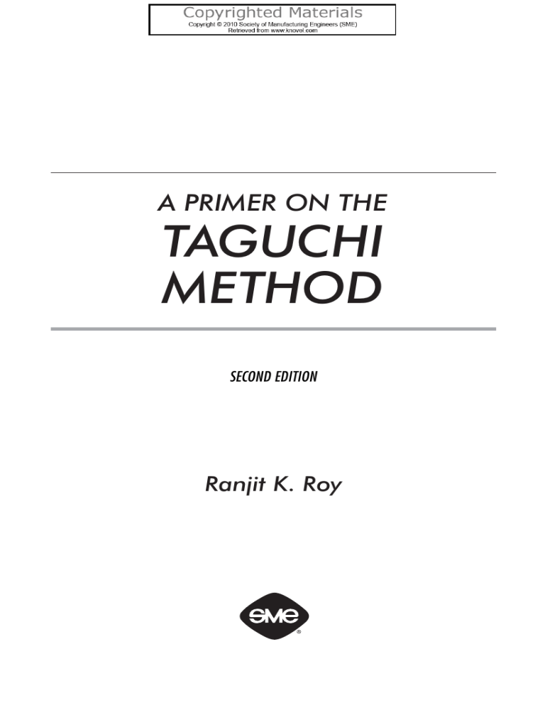 A Primer on the Taguchi Method 2nd Edition