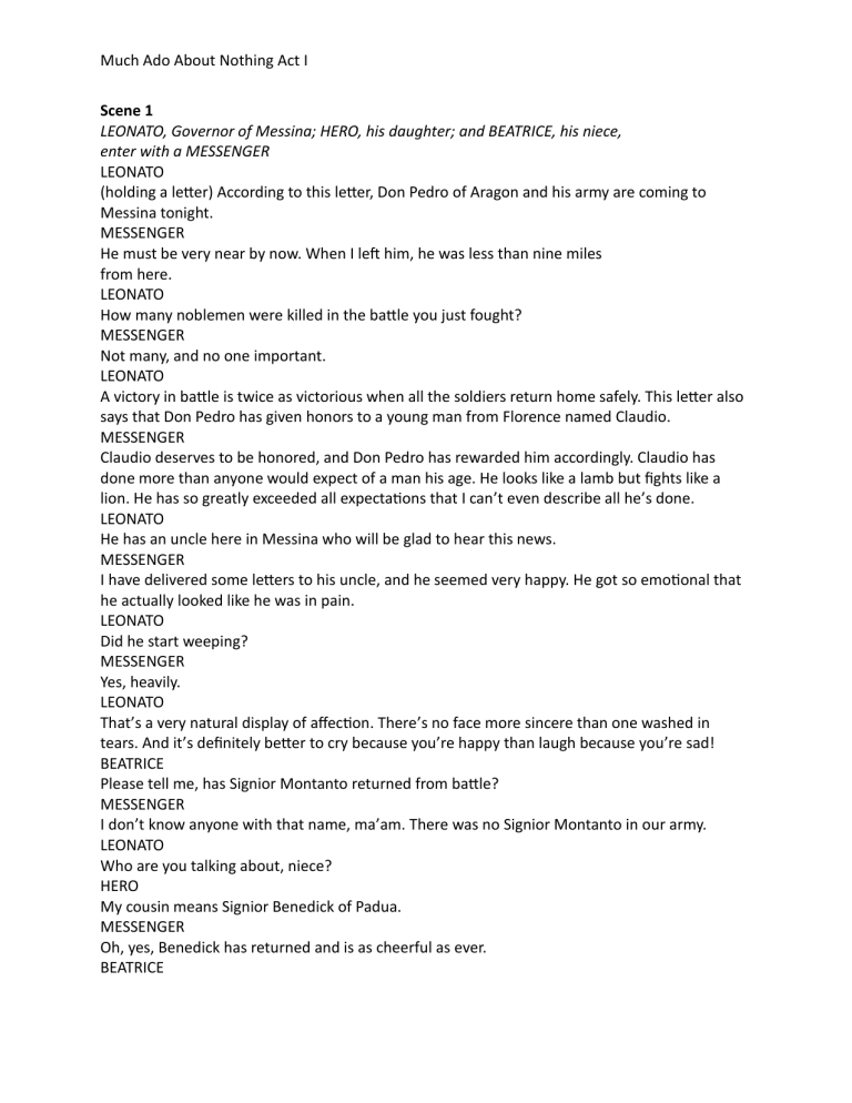 Much Ado About Nothing Act I Script
