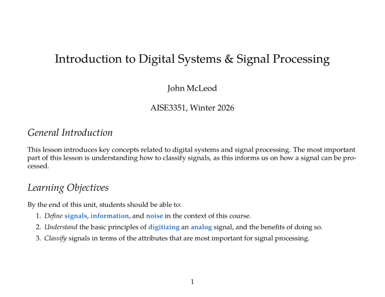 Intro to Digital Systems & Signal Processing