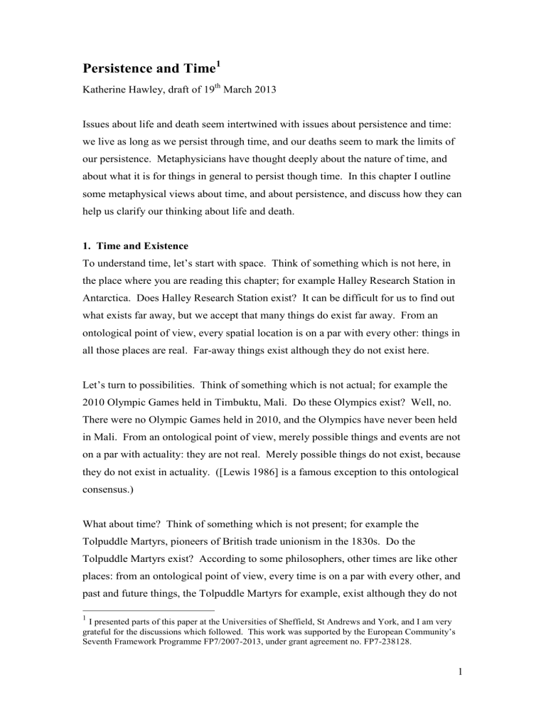 Metaphysics of Time and Persistence