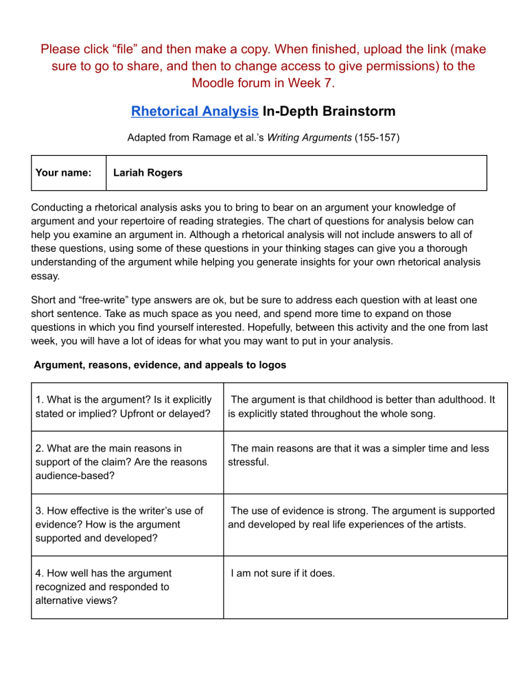 Rhetorical Analysis Brainstorm Worksheet