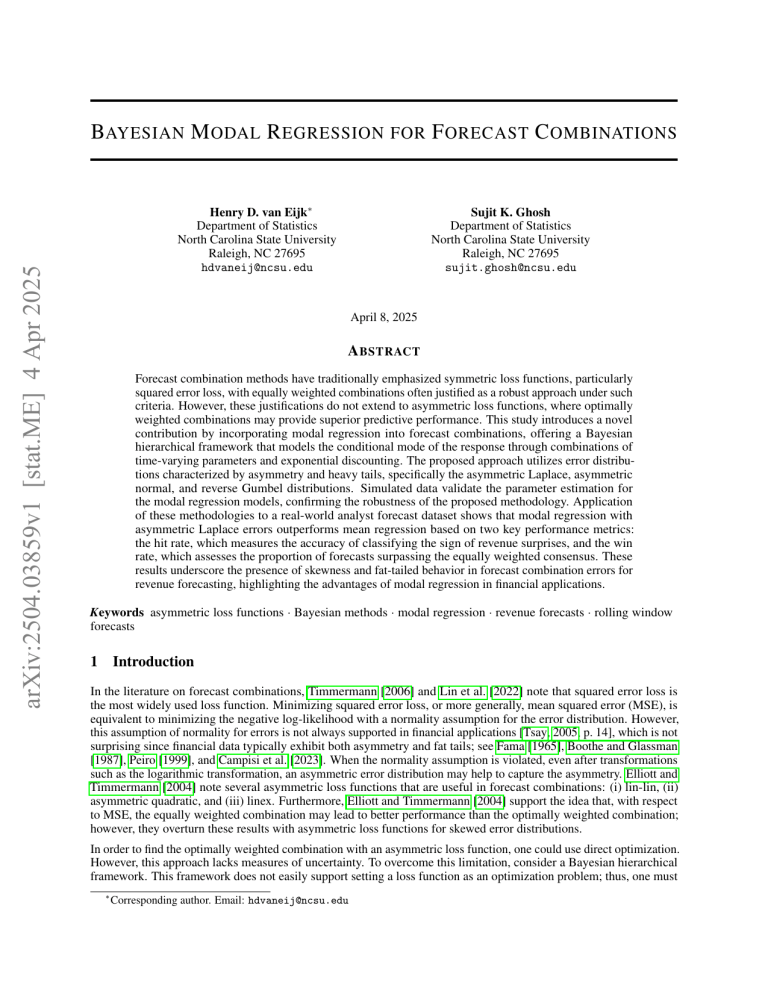 Bayesian Modal Regression for Forecast Combinations