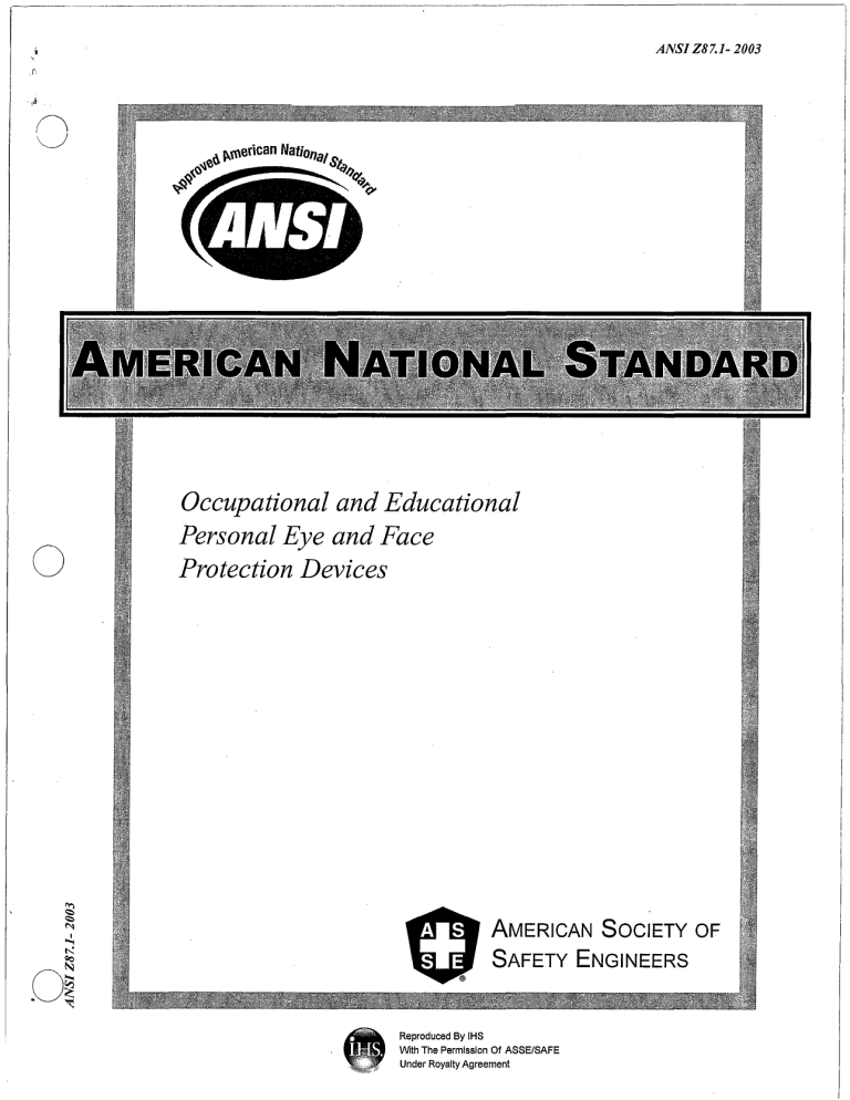 ANSI Z87.1-2003 Eye & Face Protection Standard