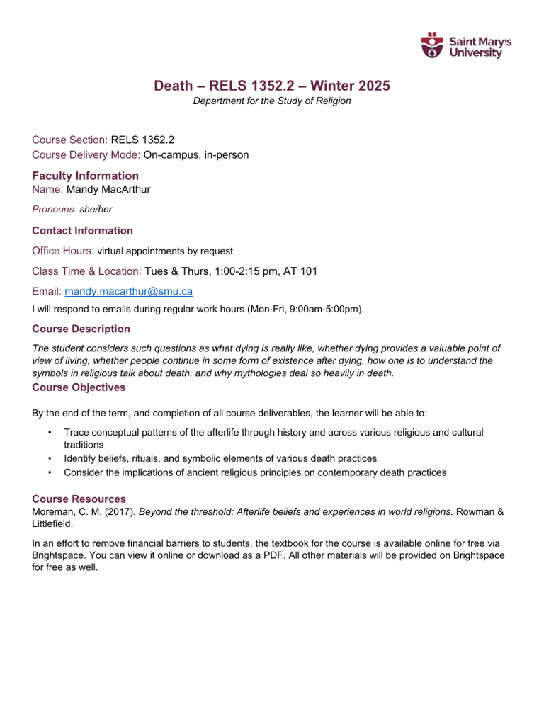 RELS 1352 Death & Afterlife Course Syllabus
