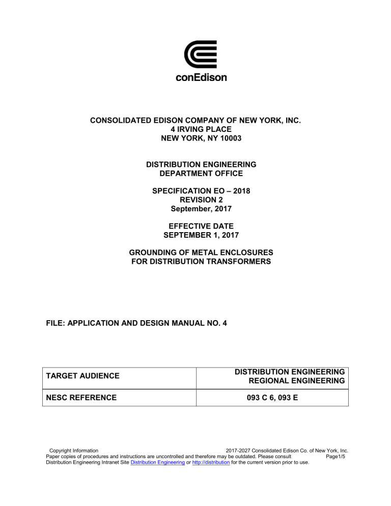 Con Edison Transformer Grounding Specification