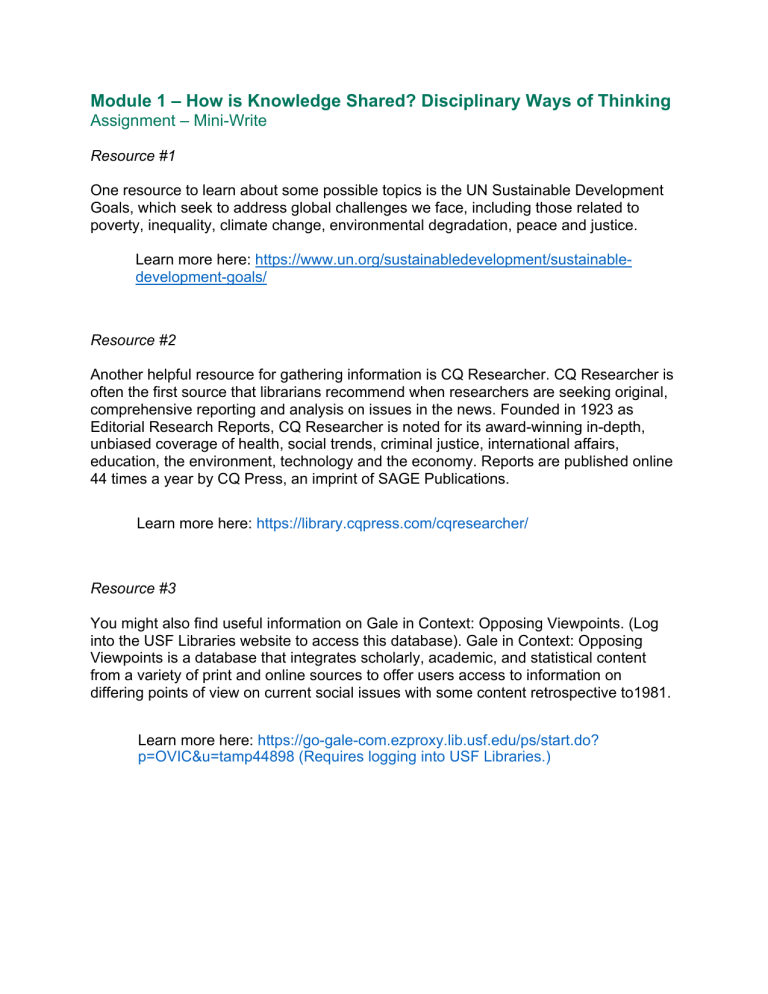 Module 1 Assignment: Disciplinary Ways of Thinking