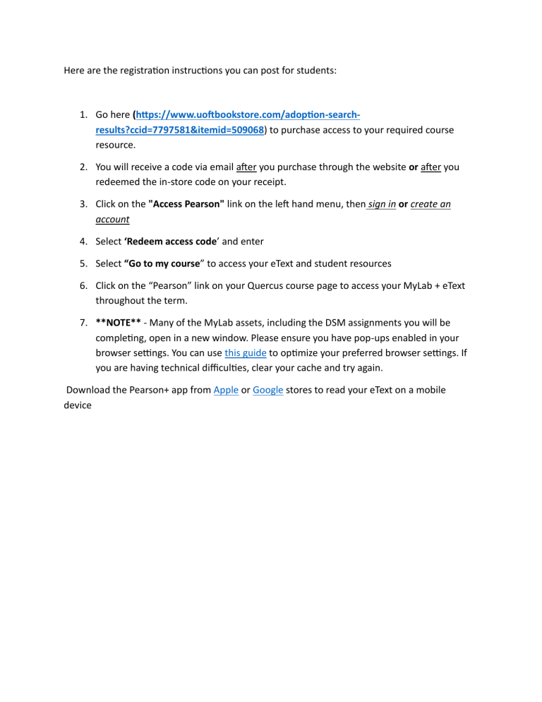 Pearson eText MyLab Registration Guide