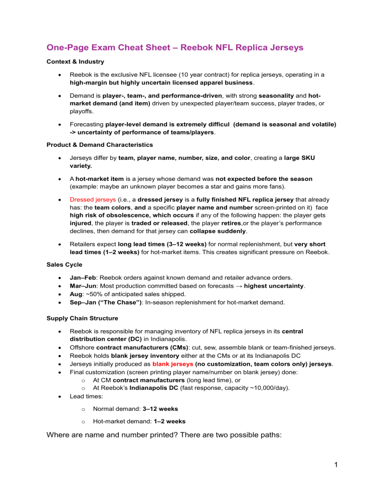 Reebok NFL Jersey Supply Chain Case Study