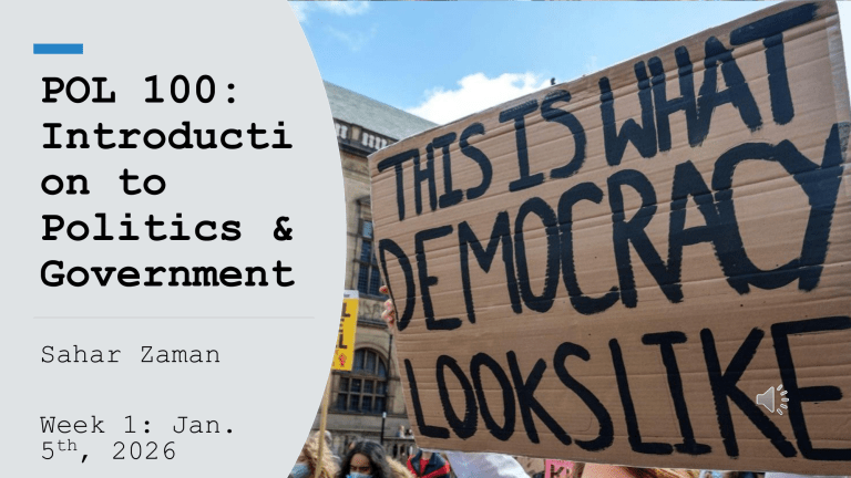 POL 100: Intro to Politics & Government Syllabus