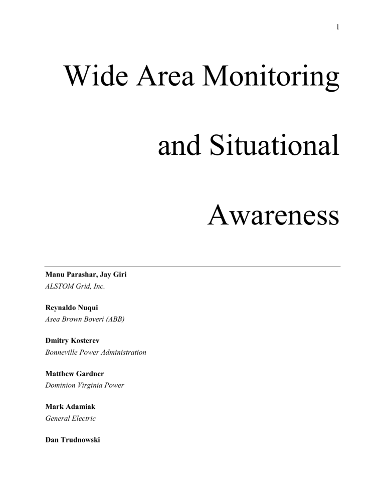 Wide Area Monitoring & Situational Awareness