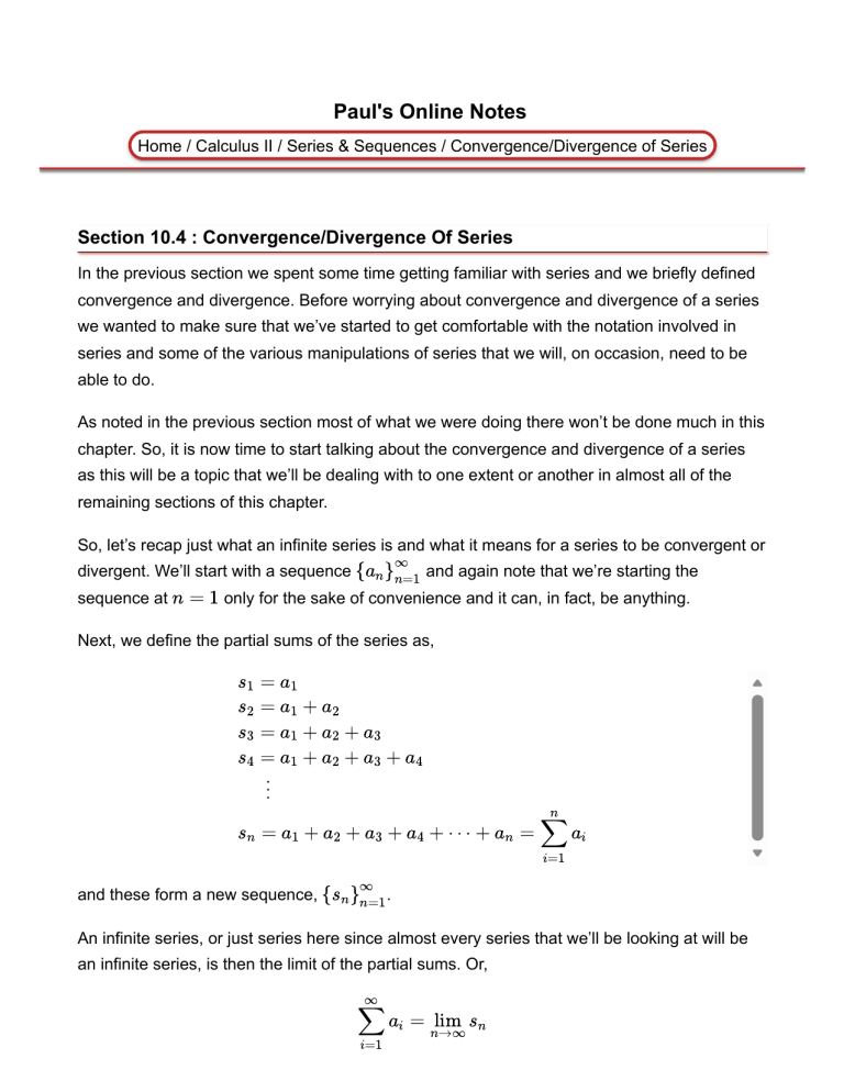 Convergence and Divergence of Series | Calculus II Notes