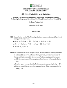 University of Saskatchewan GE 210 Probability Statistics Problem Set