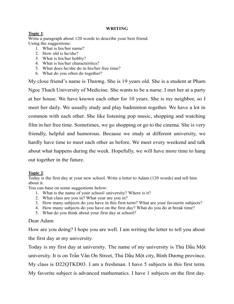 English Writing Prompts and Examples