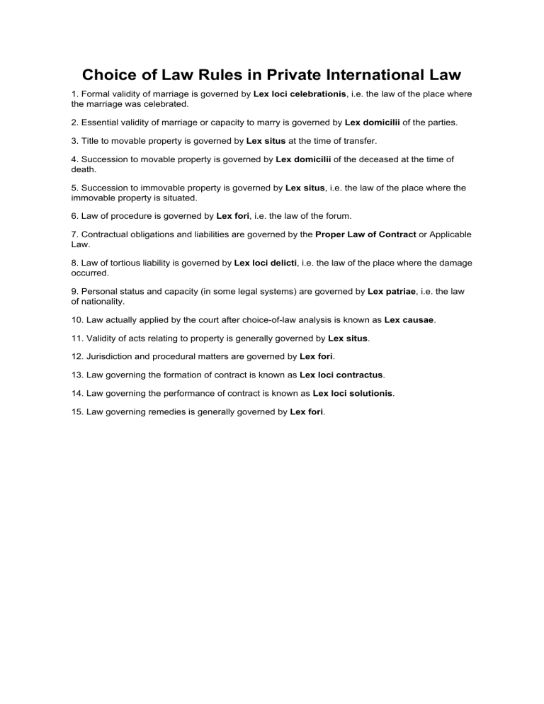 Private International Law Choice of Law Rules