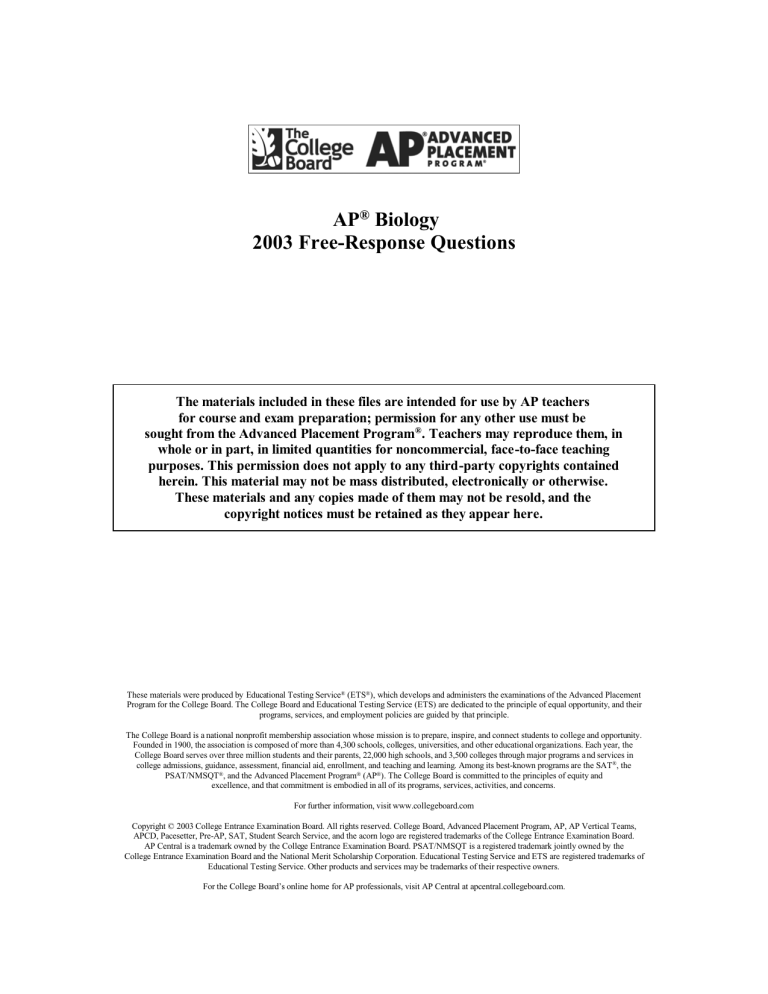 2003 AP Biology Free-Response Questions PDF