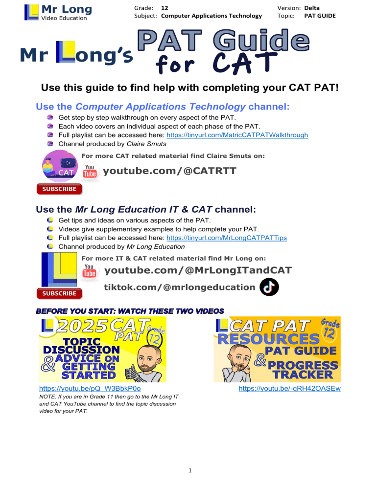 CAT PAT Study Guide Grade 12