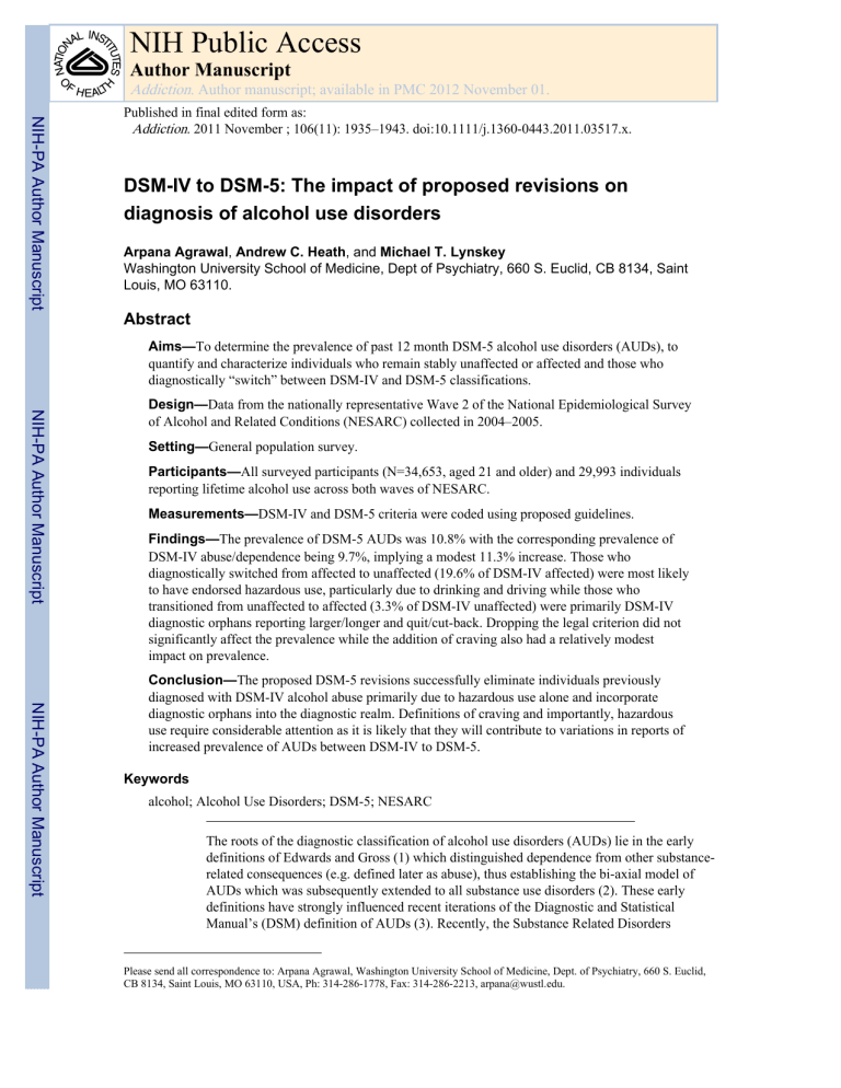 DSM-IV to DSM-5: Impact of Revisions on Alcohol Use Disorder Diagnosis