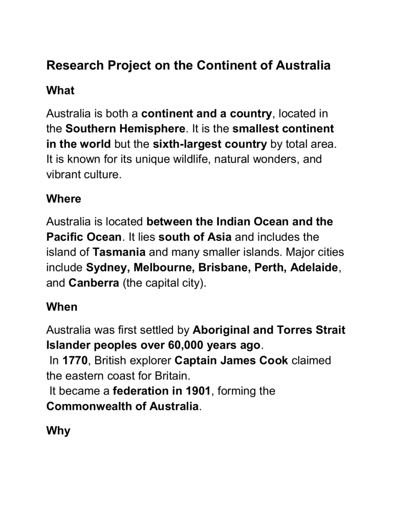 Australia Research Project for Students