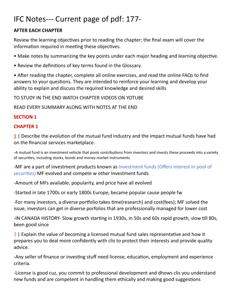 Mutual Fund Sales Course Notes