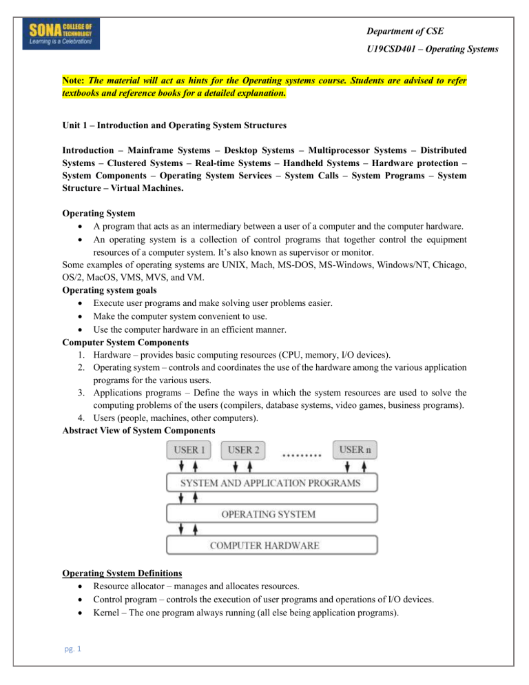 Operating Systems Lecture Notes & Study Guide