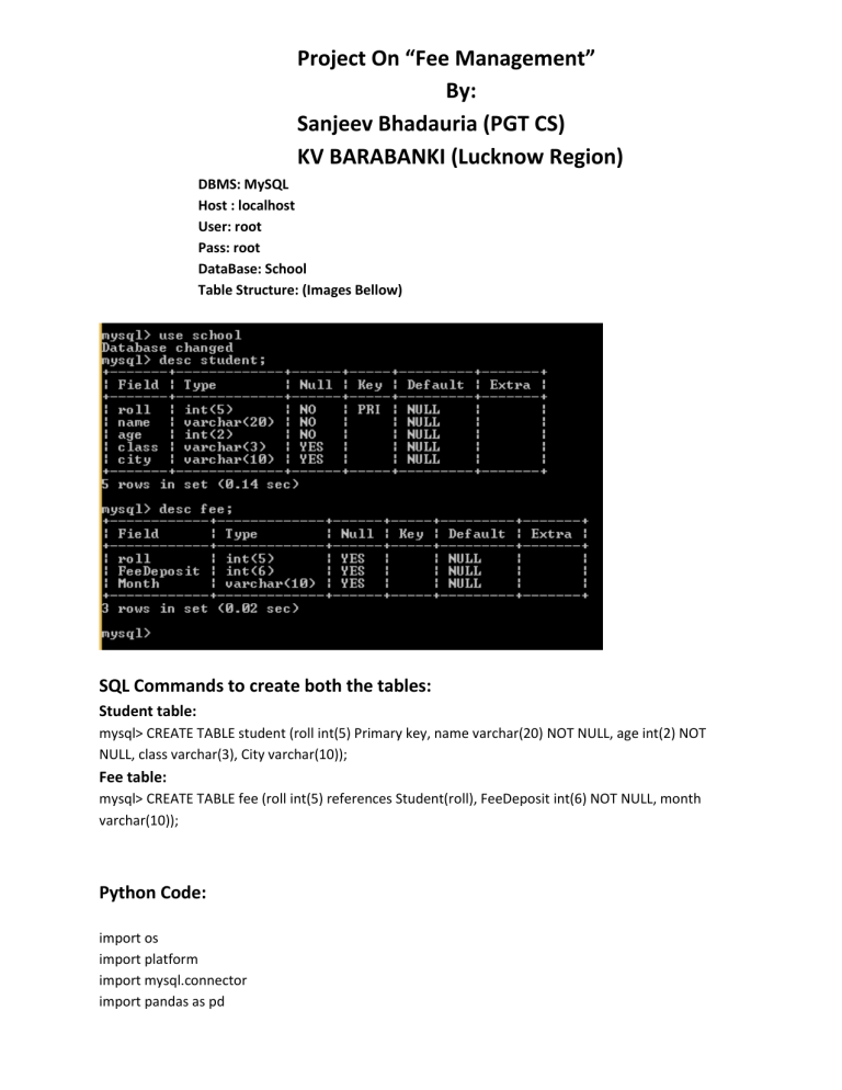 Python MySQL Fee Management Project