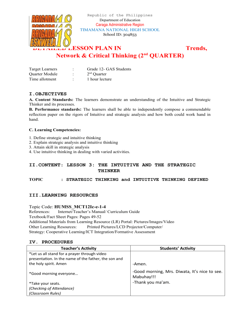 Lesson Plan: Strategic & Intuitive Thinking