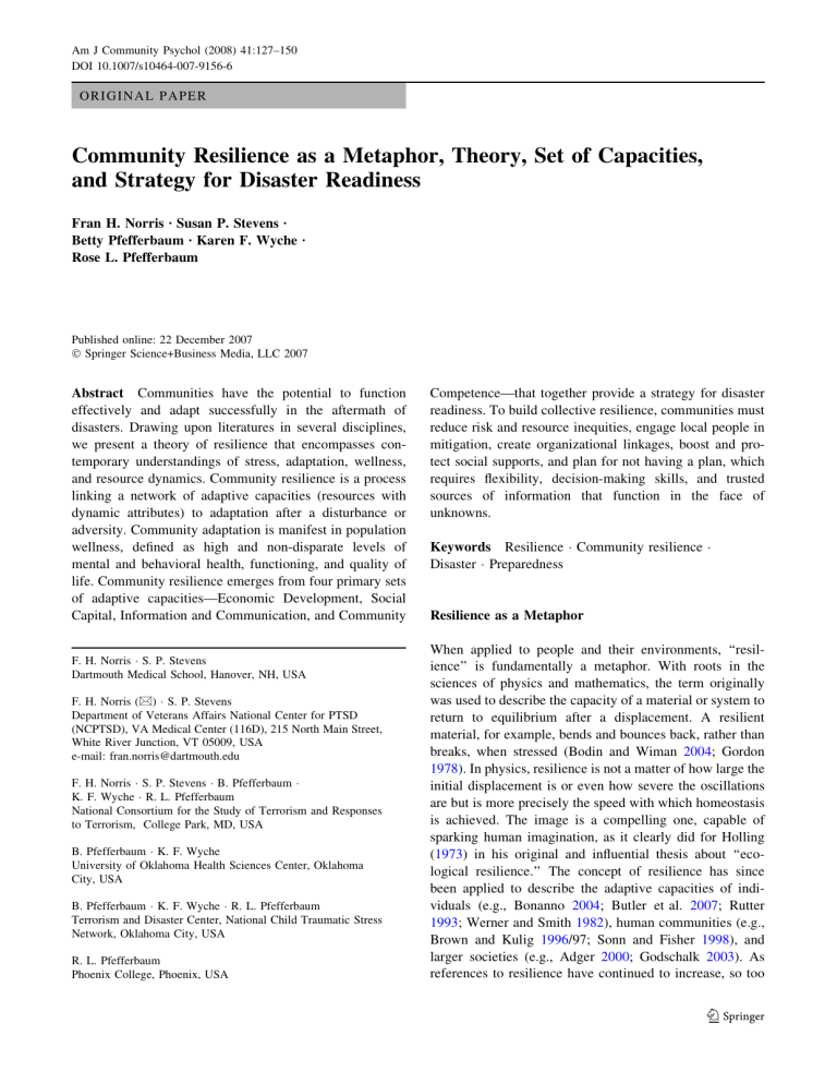 Community Resilience for Disaster Readiness