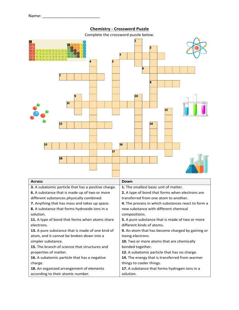 Chemistry Crossword Puzzle Worksheet