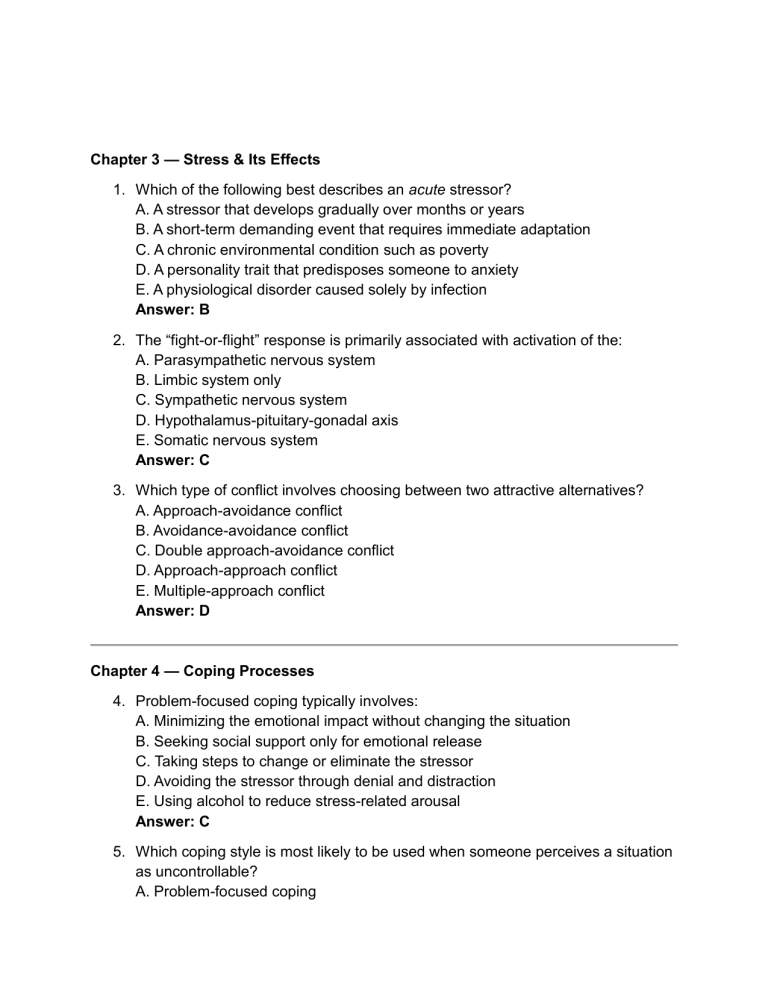 Psychology Exam: Stress, Disorders & Treatments