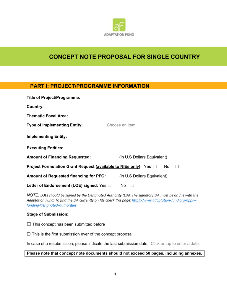 Adaptation Fund Concept Note Template