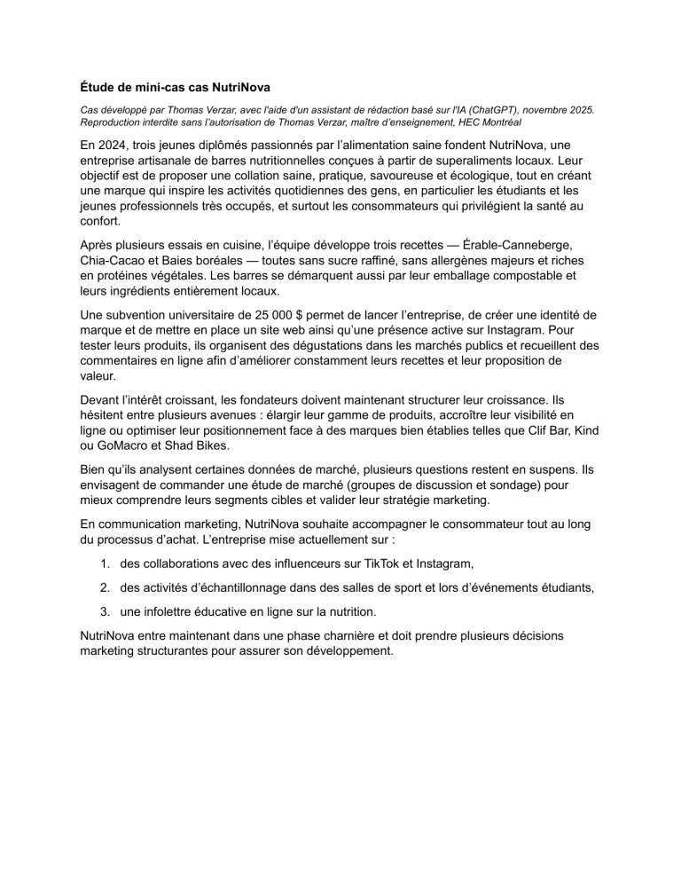 Étude de cas marketing NutriNova