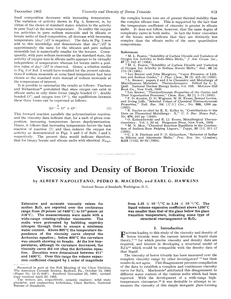 Viscosity and Density of Boron Trioxide