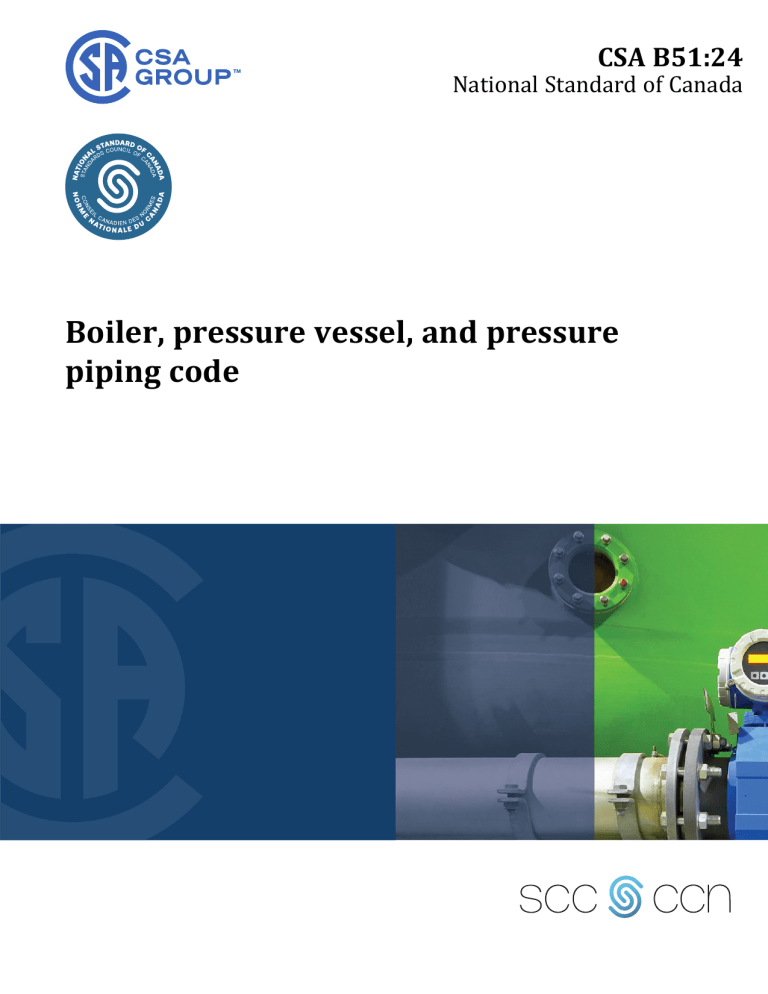 CSA B51:24 Boiler, Pressure Vessel & Piping Code