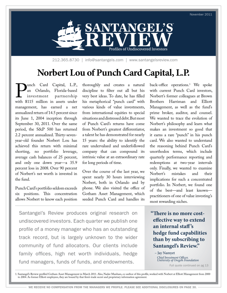 Norbert Lou Punch Card Capital Profile
