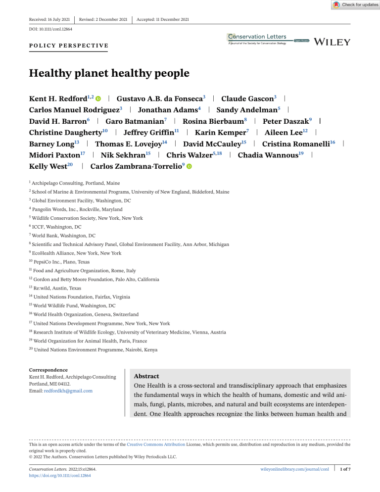 Healthy Planet Healthy People: A One Health Approach