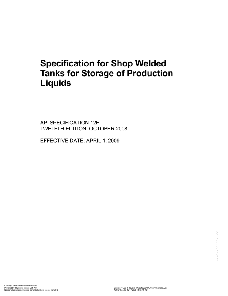 API Spec 12F: Shop Welded Tanks Specification