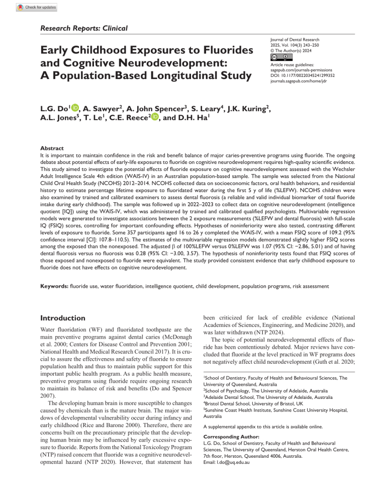 Fluoride Exposure and Child Neurodevelopment Study
