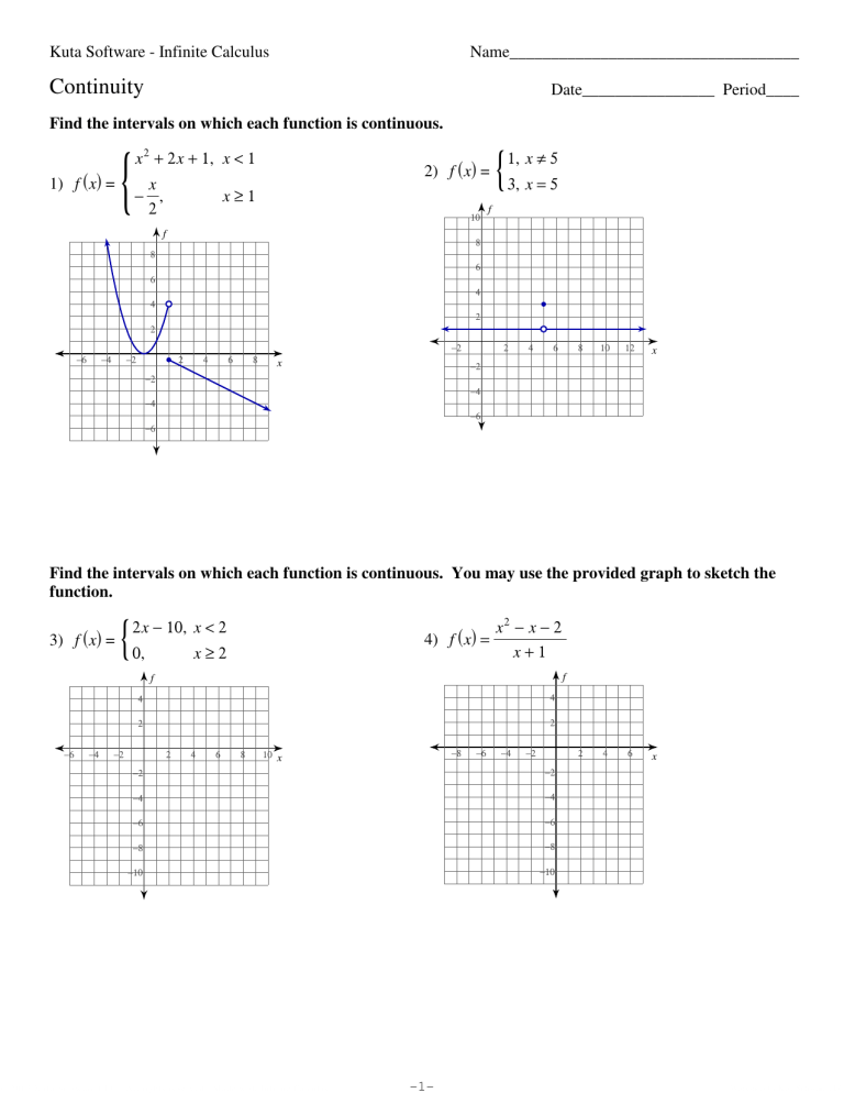 Calculus Continuity Worksheet by Kuta Software