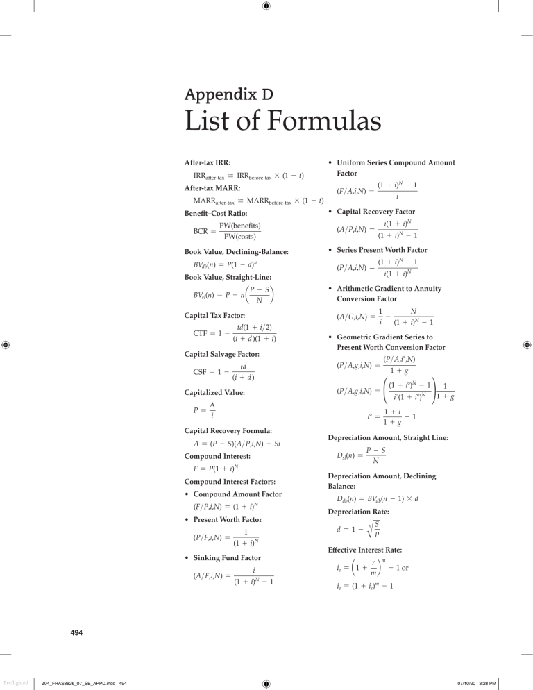Engineering Economy Formulas List