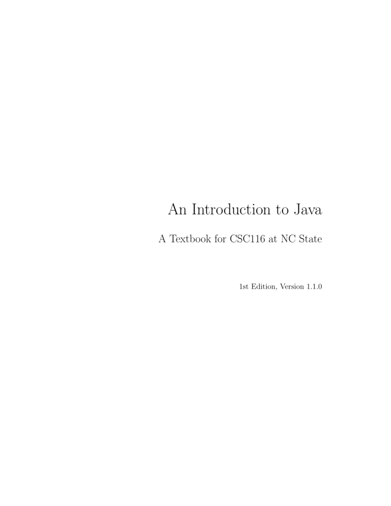 Java Programming Textbook for CSC116 NC State