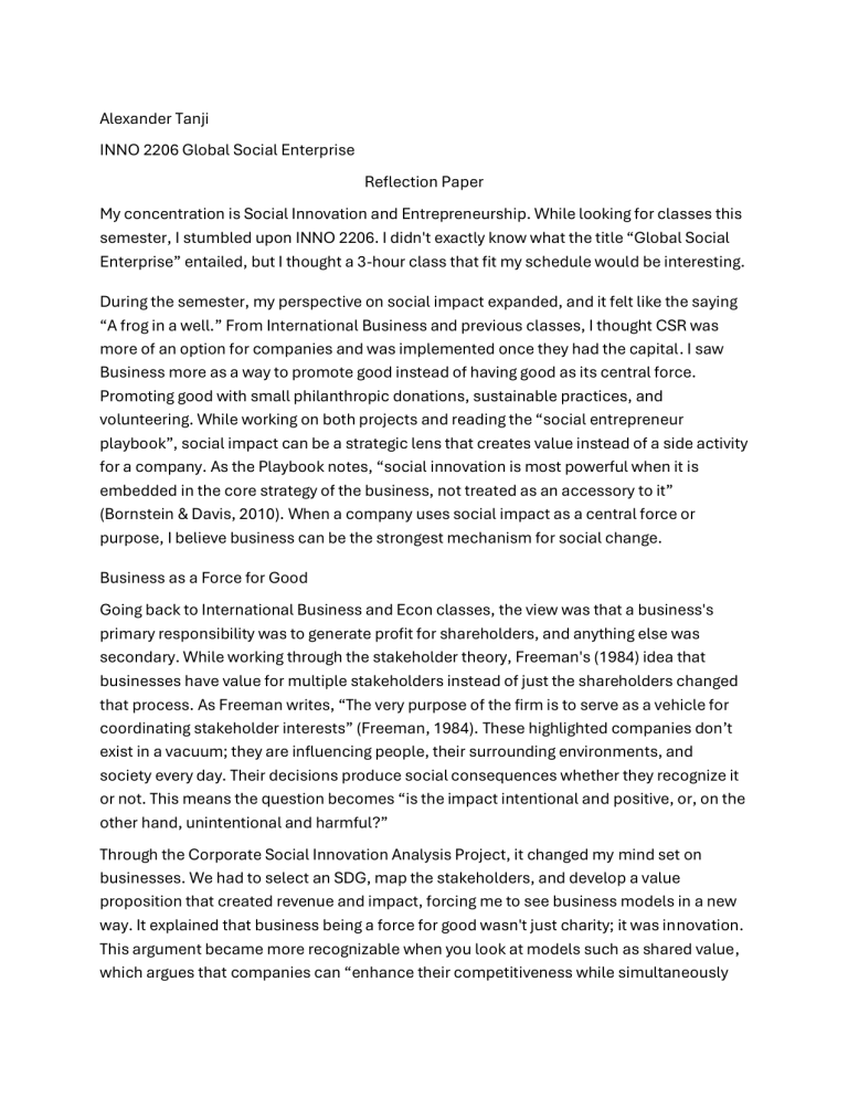 Reflection on Global Social Enterprise