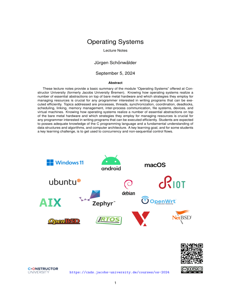 Operating Systems Lecture Notes - Processes, Threads, Memory Management