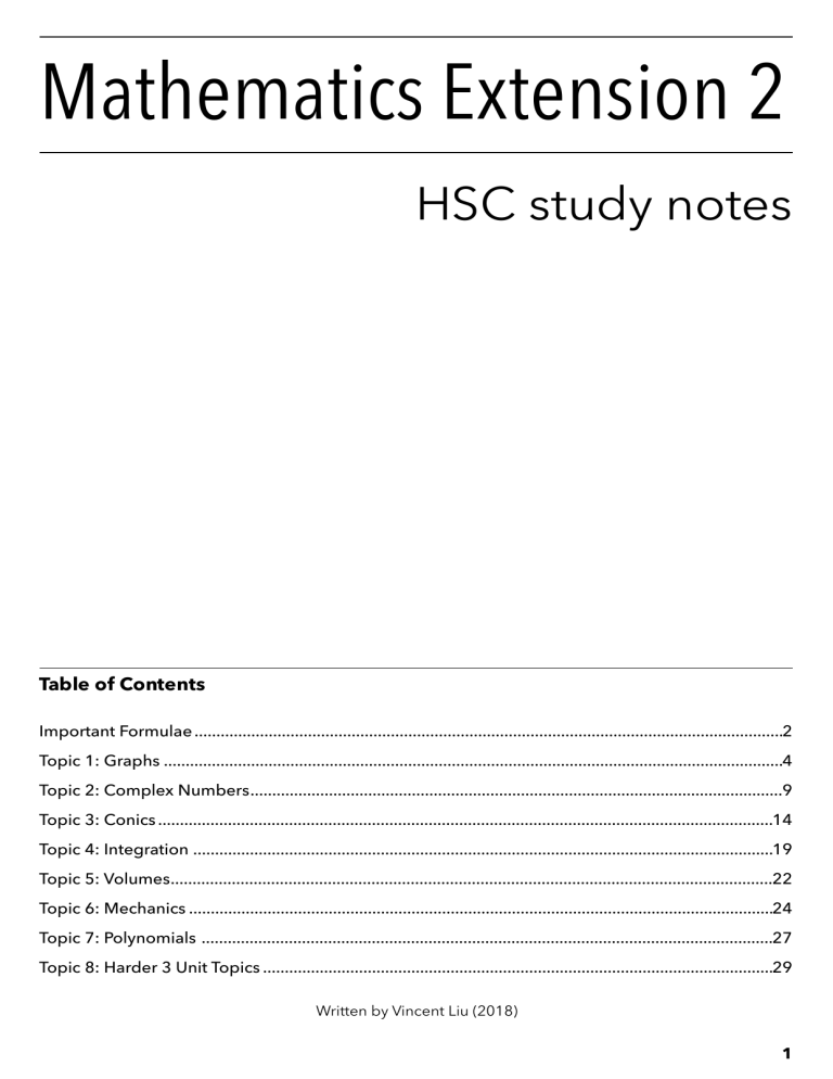 Mathematics Extension 2 HSC Study Notes