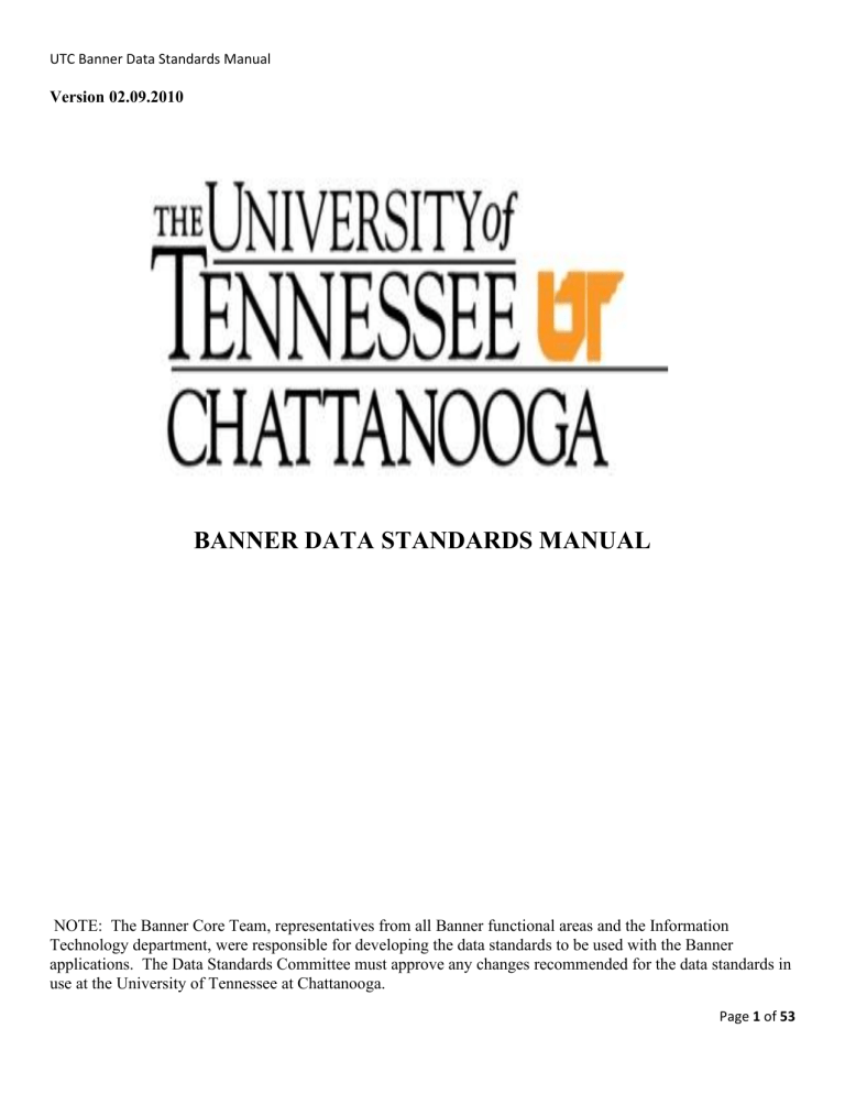 UTC Banner Data Standards Manual