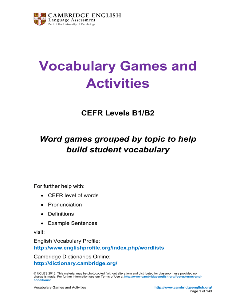 Vocabulary Games B1/B2 PDF