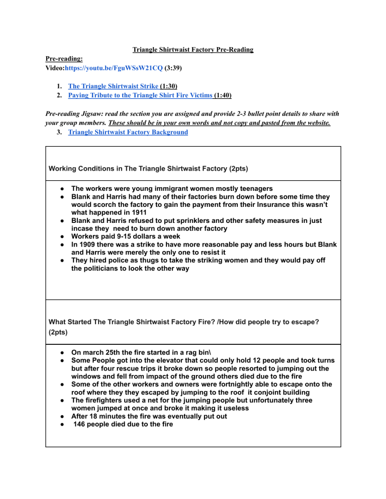 Triangle Shirtwaist Factory Worksheet