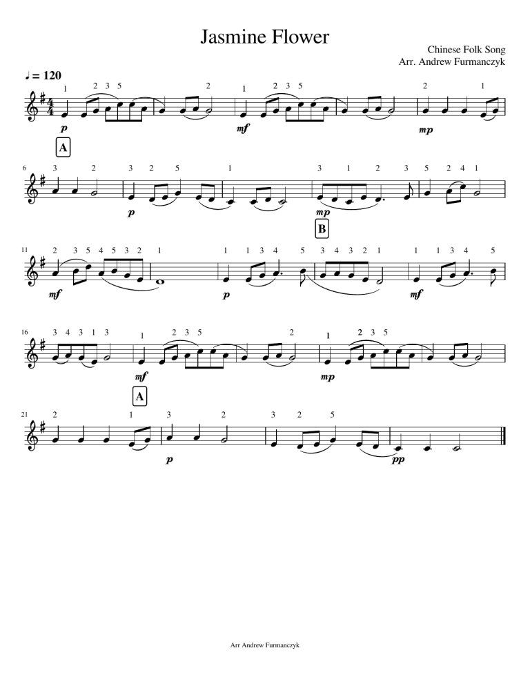 Jasmine Flower Piano Sheet Music