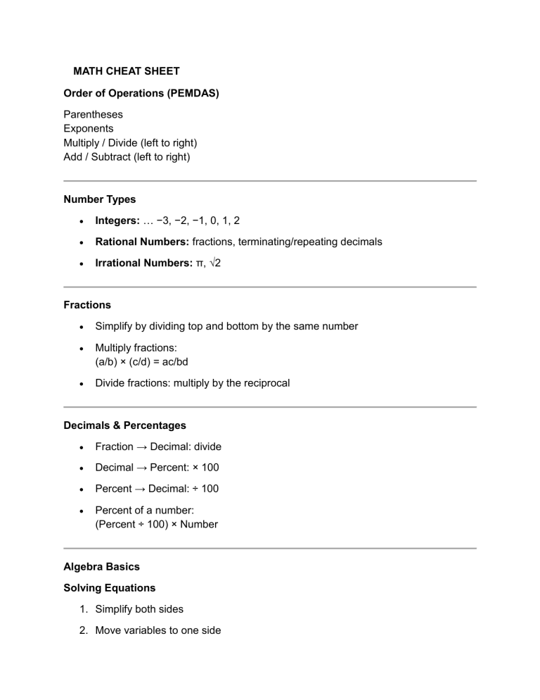 MATH CHEAT SHEET