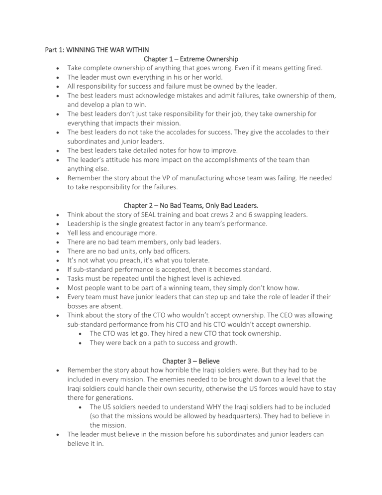 Extreme Ownership Summary: Leadership Principles